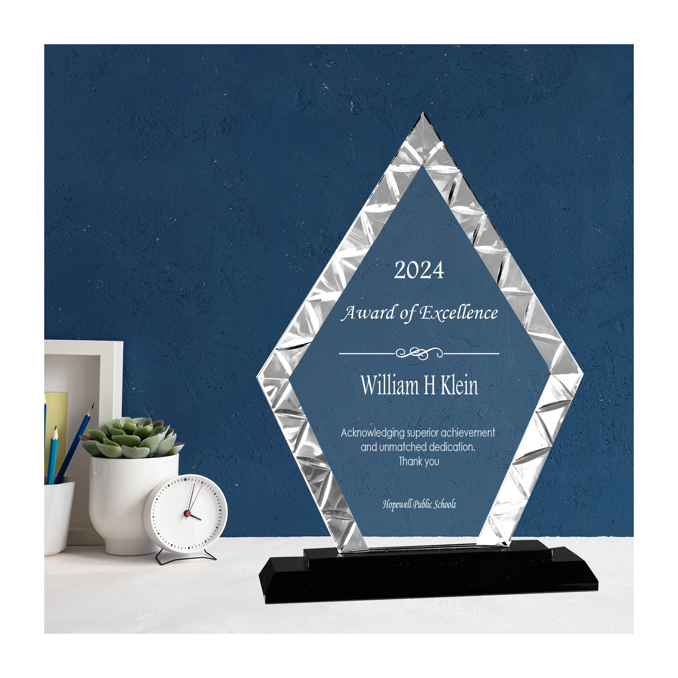 Ravanox Personalized 9" Clear Diamond Accent Glass Award Plaque, Custom ...